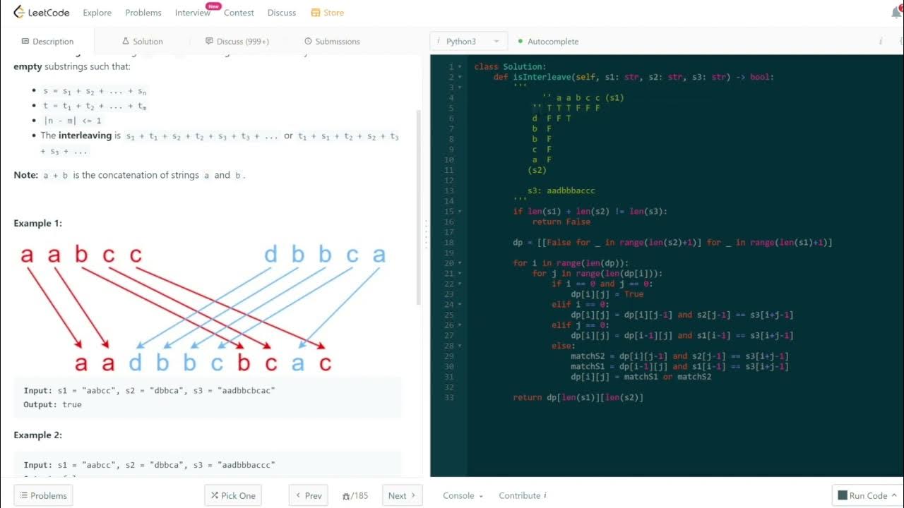 Leetcode 每日一題 Daily Challenge 97 Interleaving String Youtube
