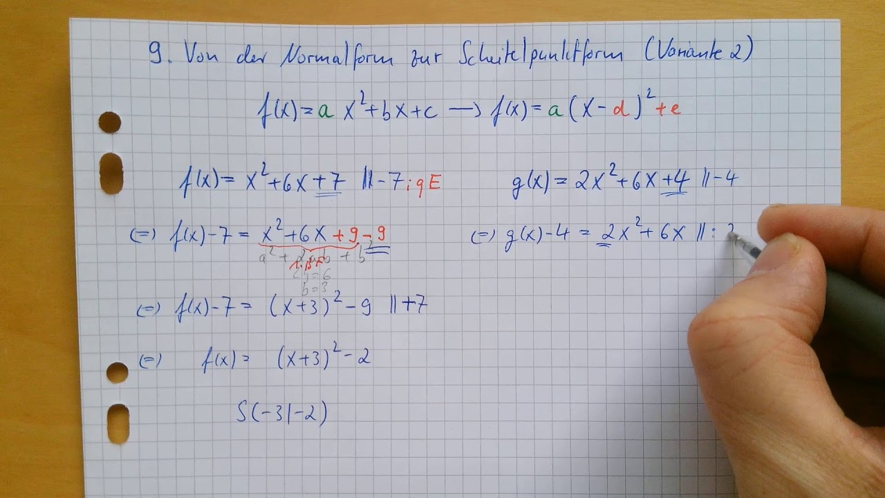 Von der Normalform zur Scheitelpunktform (Variante 2) - YouTube
