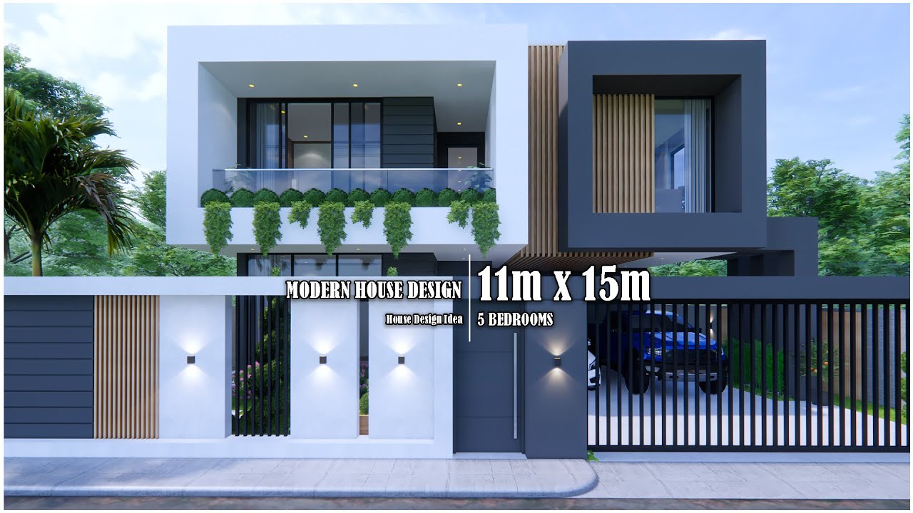 House Design | Modern House 2 Storey | 11m x 15m | 5 Bedrooms - YouTube