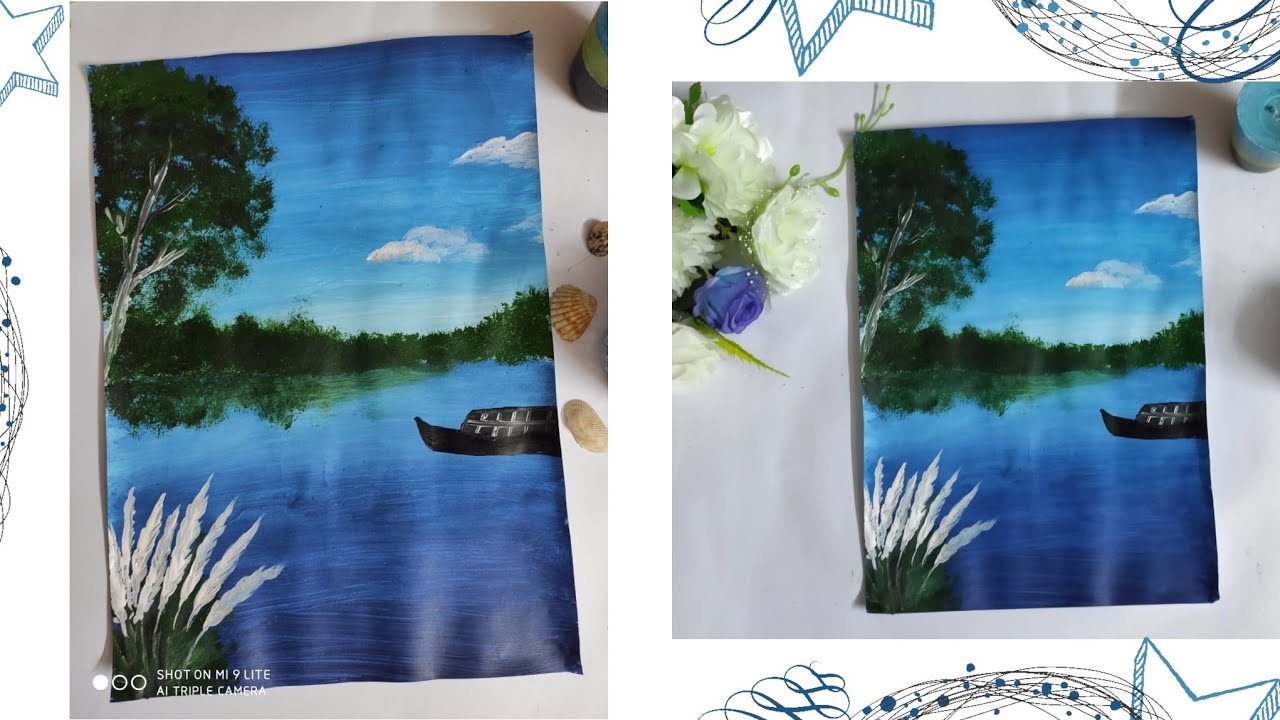 How To Draw An Easy Blue Scenery! #forbeginners - YouTube