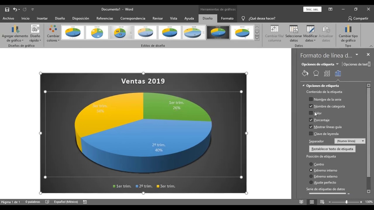 EJEMPLO FÁCIL DE GRÁFICO CIRCULAR 3D EN WORD - YouTube