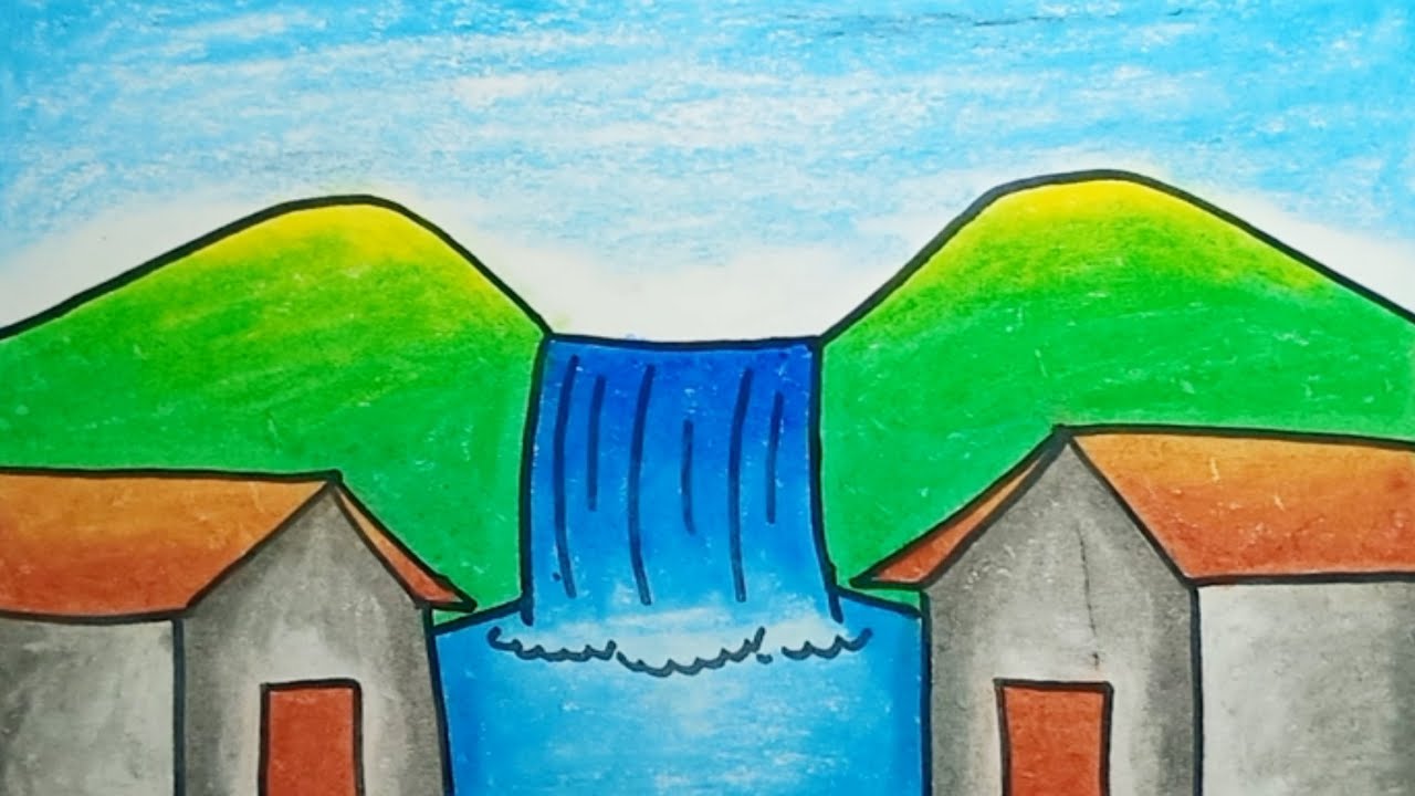 How To Draw Waterfall Scenery Easy For Beginner |Drawing Waterfall ...