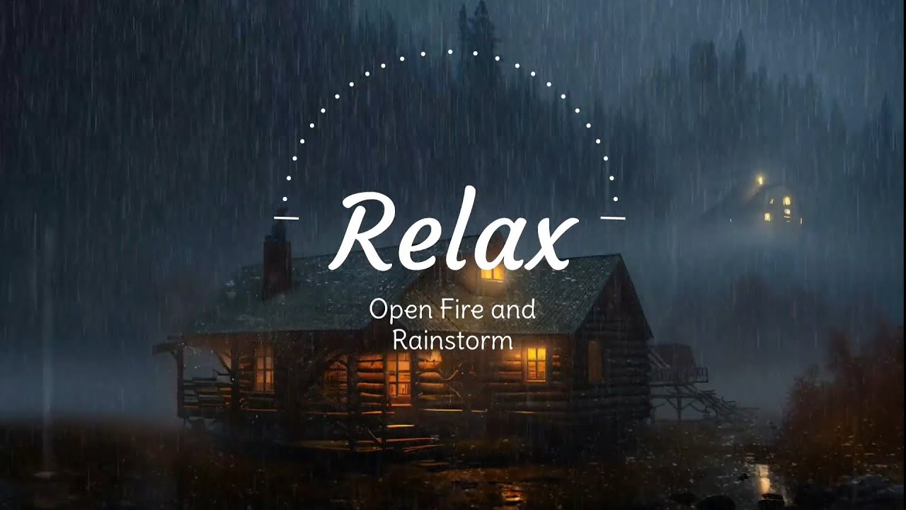 Rain Storm & Open Fire Relax in the Log Cabin during Thundering ...