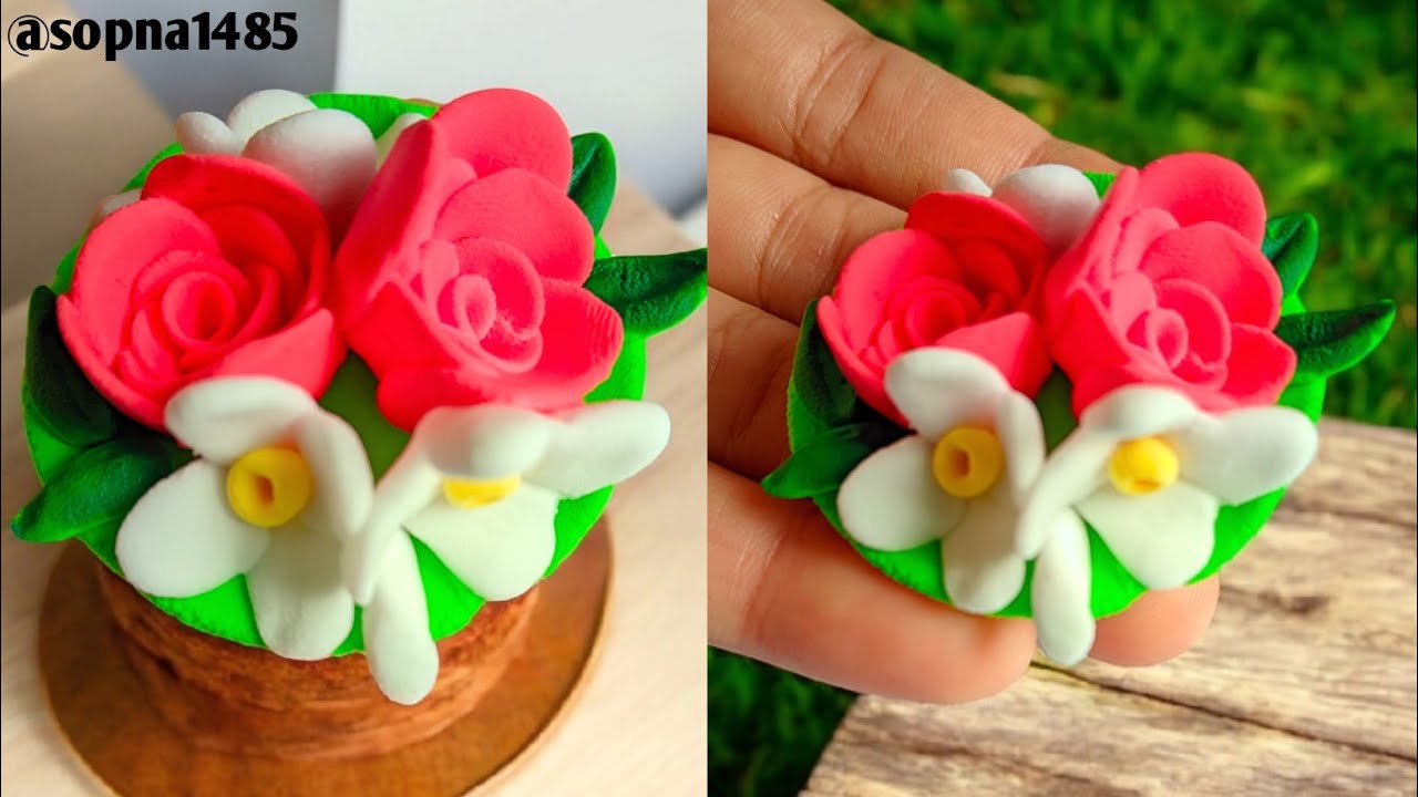 How To Make Flower Showpiece With Clay // @sopna1485 - YouTube
