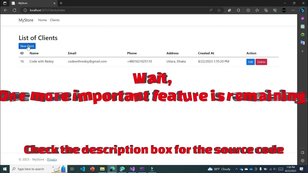 CRUD Operation using .NET Core with SQL Server || Client Management System - YouTube