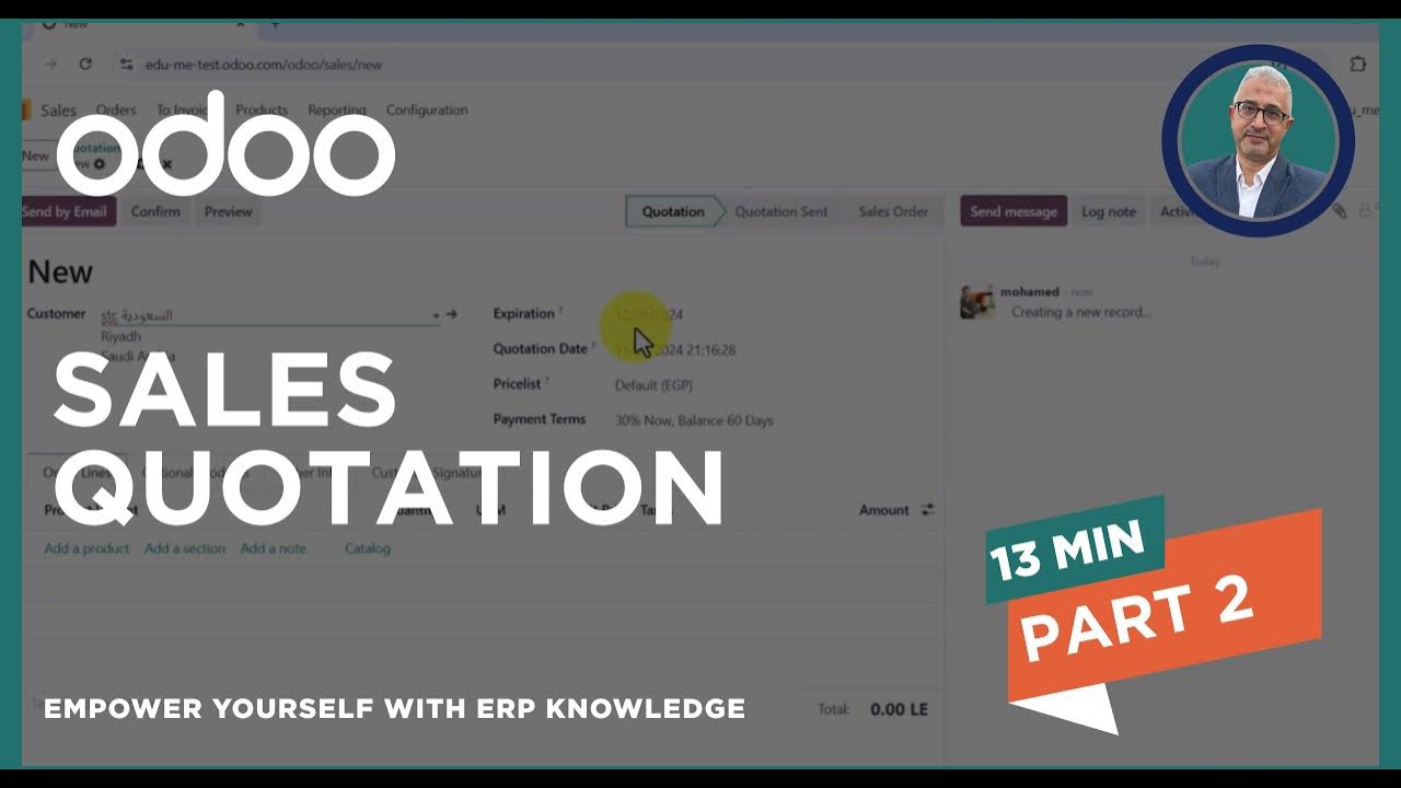 Create Sales Quotation at Odoo 18 - شرح تفصيلي لإنشاء عروض الأسعار على أودوو 18 - YouTube