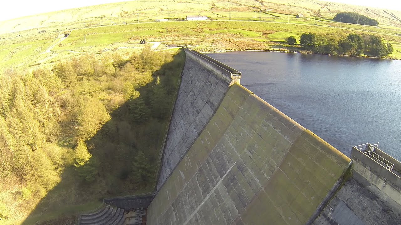 Amazing Drone Flies over M62 Reservoir Dam - YouTube