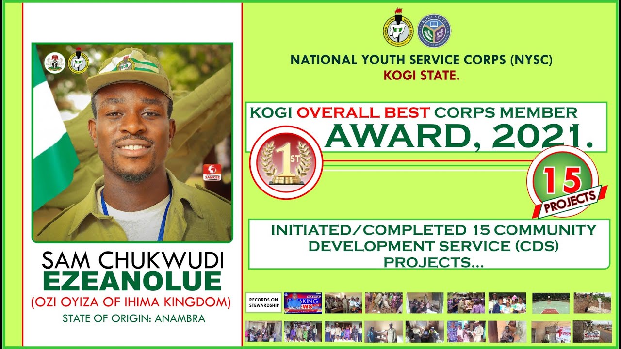 Kogi Best Corps Member - Sam Chukwudi Ezeanolue, 15 CDS PROJECTS #NYSC ...