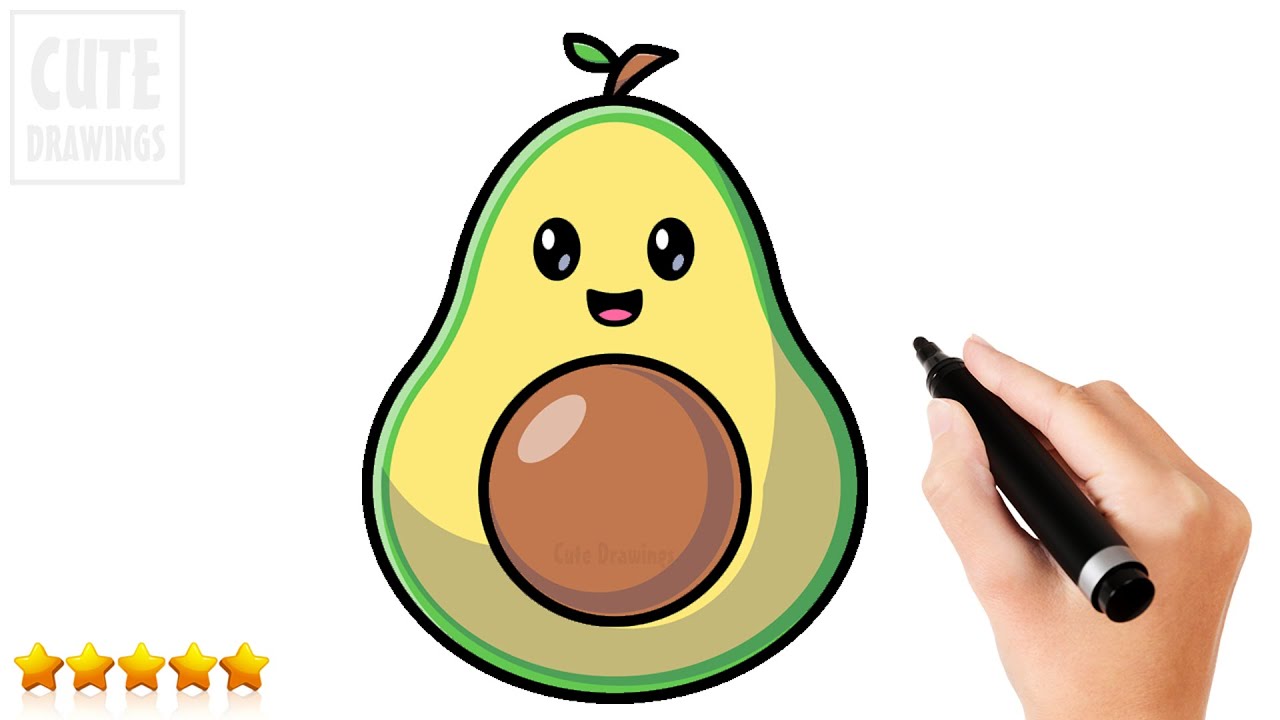( ⩊ ) HOW TO DRAW A CUTE AVOCADO EASY AND STEP BY STEP ⋆｡ﾟ☁︎｡⋆｡ ﾟ☾ ﾟ｡⋆ ...