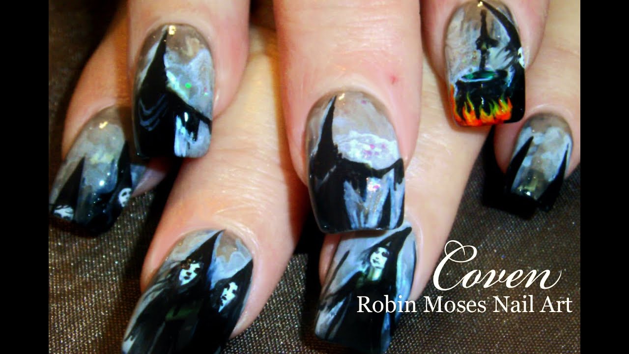 Scary Halloween Nails | A COVEN of Witches Nail Design Tutorial - YouTube