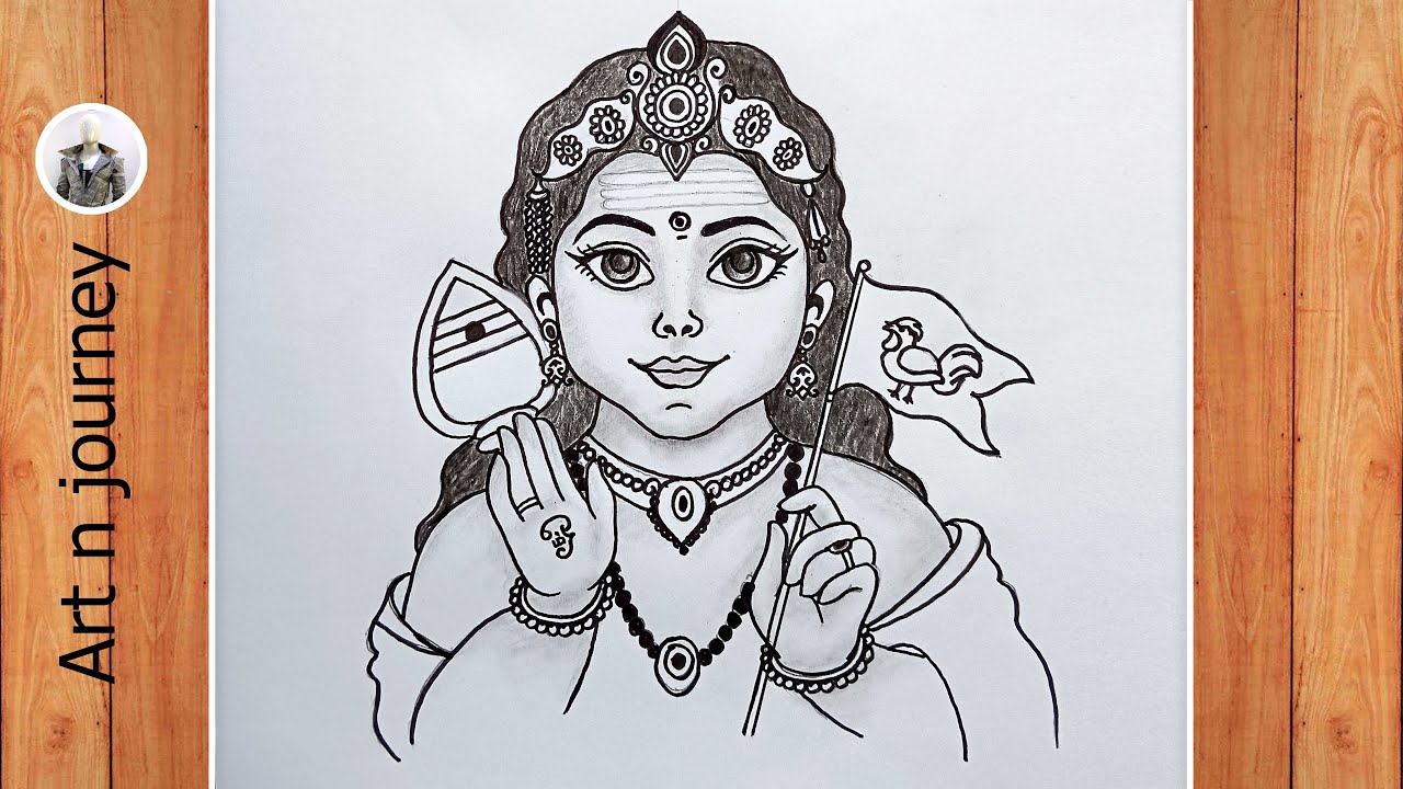 Lord Murugan drawing || Easy Karthikeya sketch || murugan face with vel ...