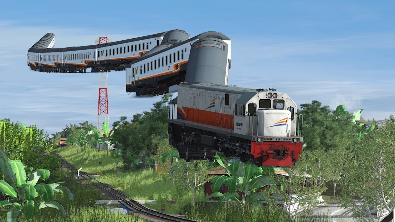 flying train in the sky !!! the train over the tree garden flying train ...