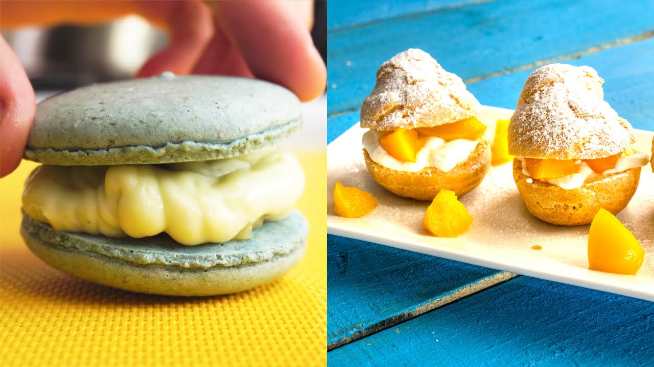 Cream Puffs with Peach recipe - Pear Dorblu Macaron recipe - YouTube