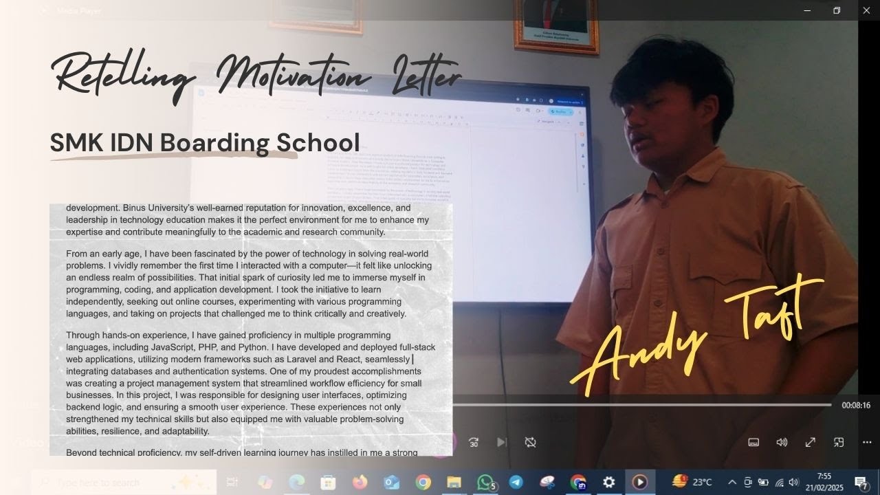 Retelling Motivation Letter - Andy Taft (XI RPL) - SMK IDN Boarding ...