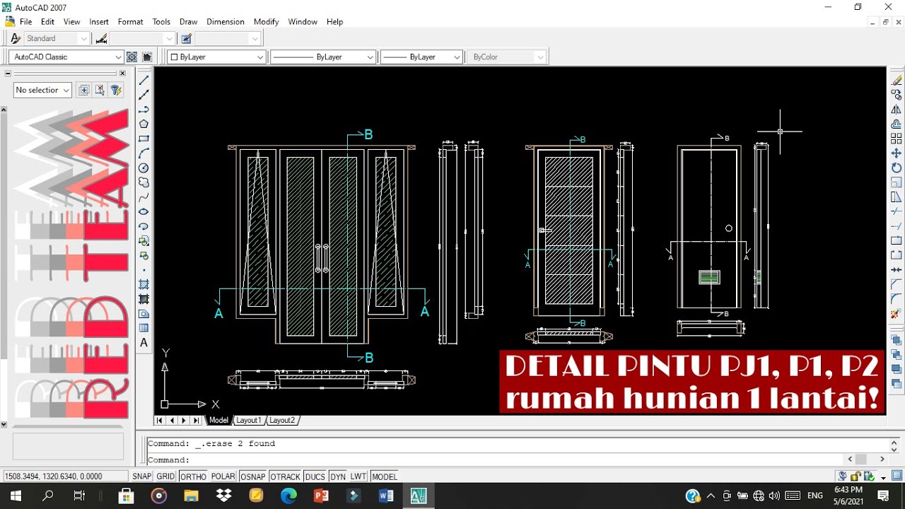 Tutorial AutoCAD Gambar Detail Pintu P2 by Red Team Part. 2 - YouTube