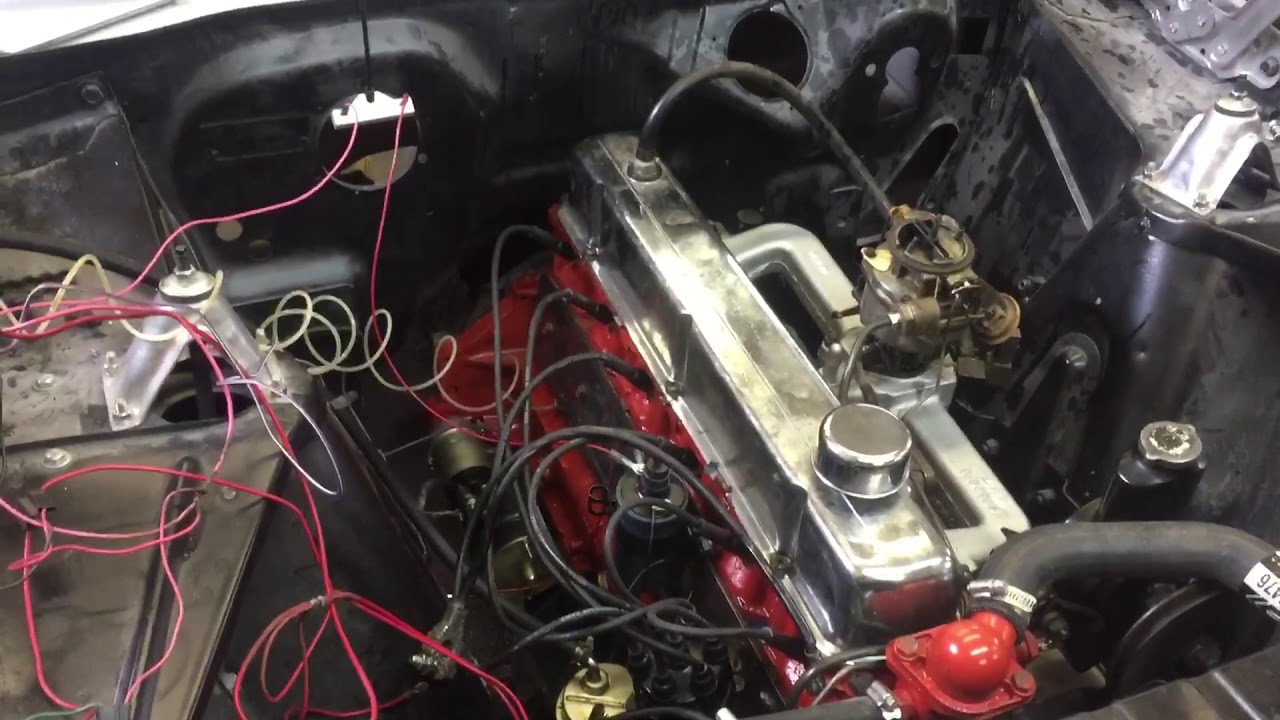194 in-line Chevy first run after rebuild - YouTube