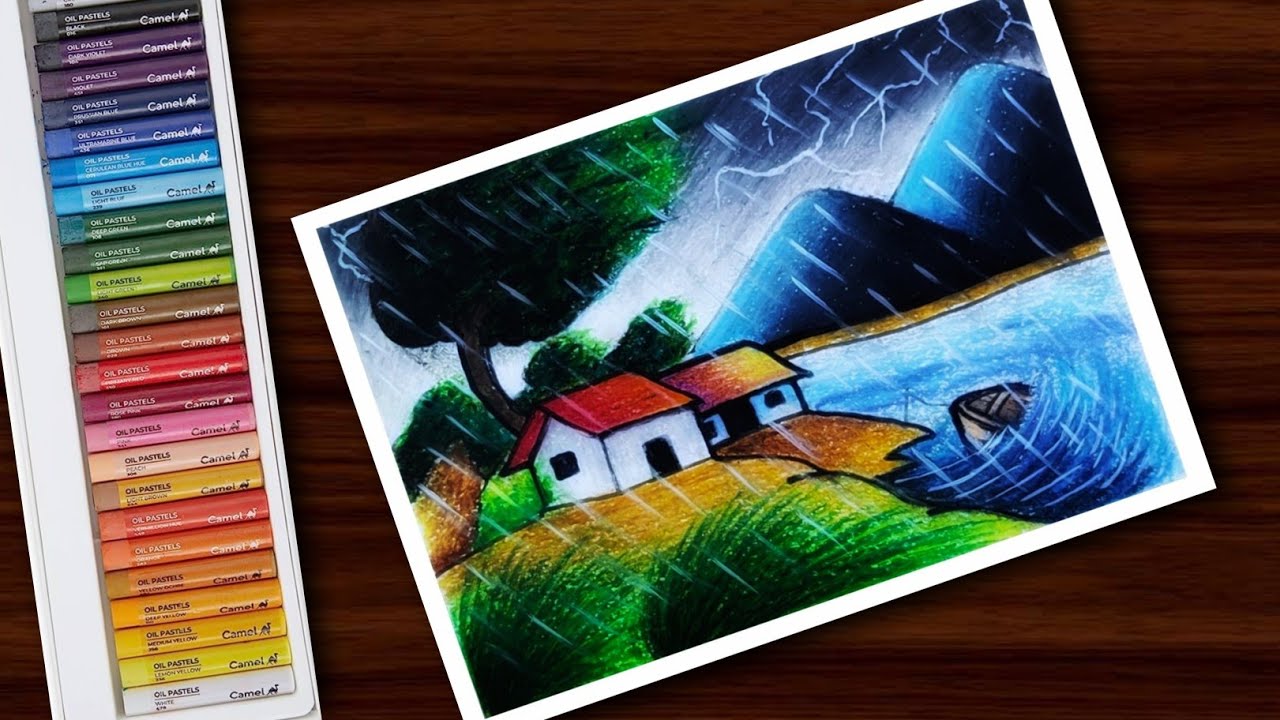 rainy season scenery drawing | how to draw rainy season scenery | rainy ...