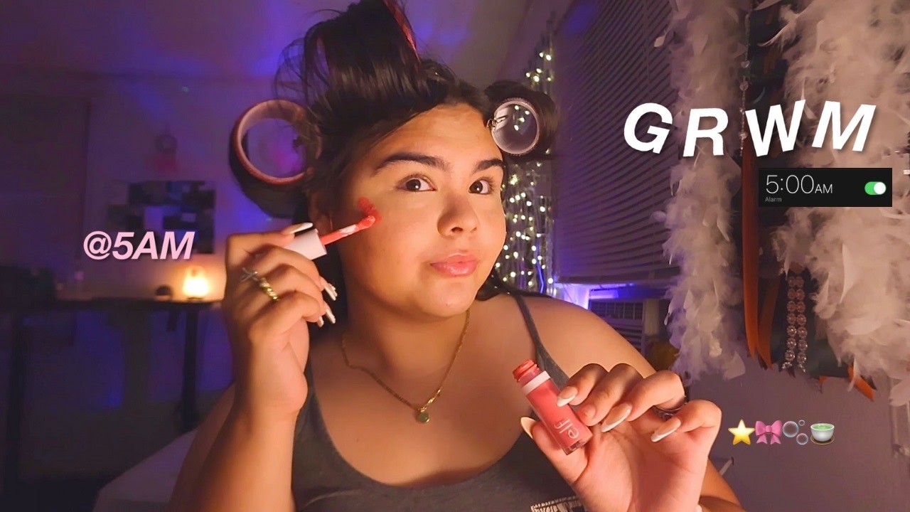 GRWM AT 5AM ⭐️🎀 pov: we’re on facetime, skincare, chit chat & viral tik ...