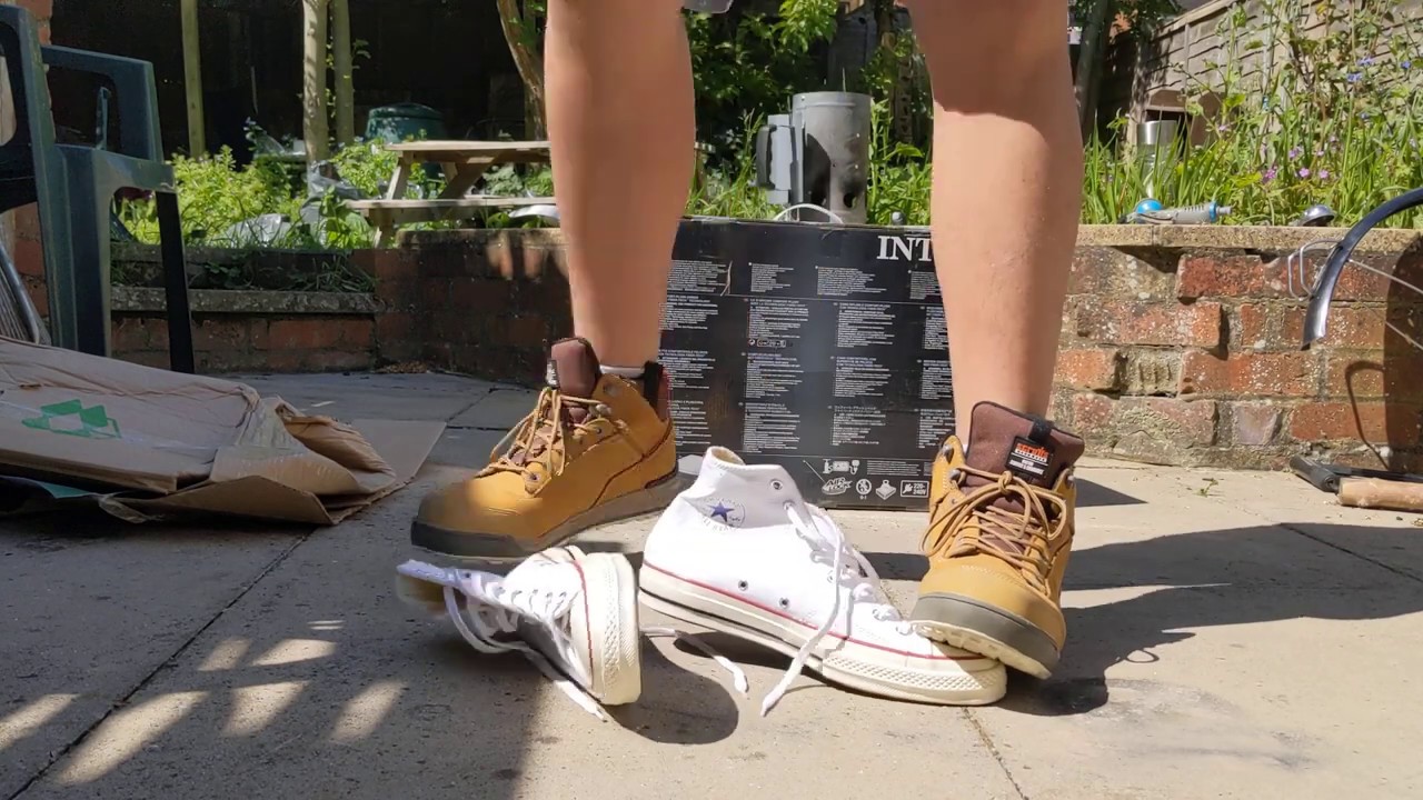 Tough box smashed and trashing brand new converse by work boot - YouTube