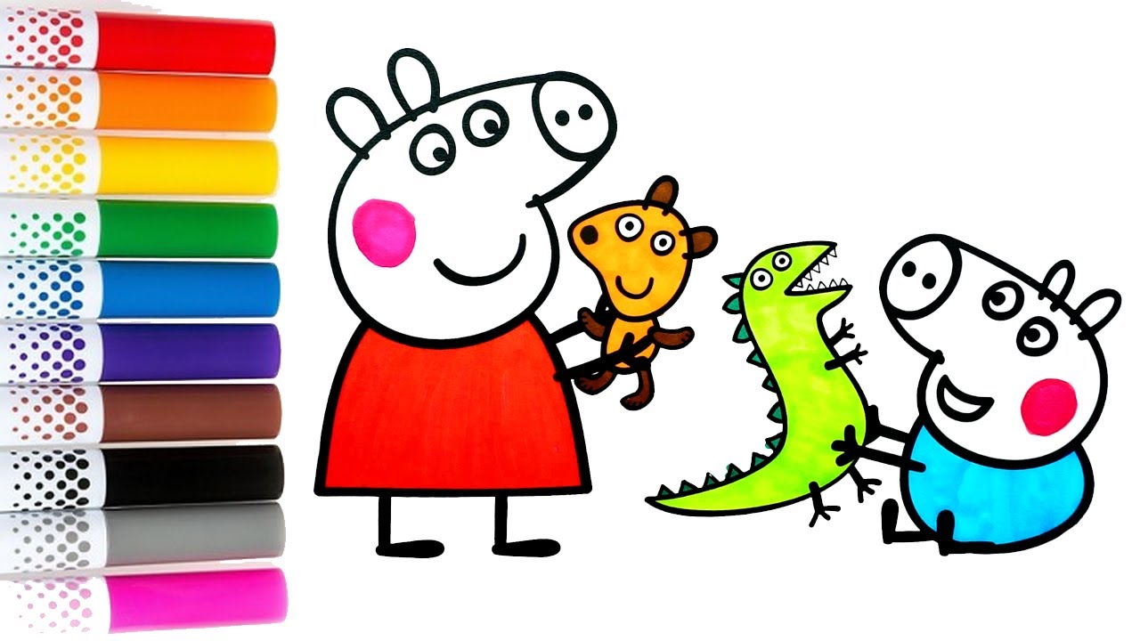 Peppa George and Dino drawing art for kids - YouTube