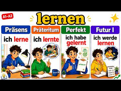 🔥 100 deutsche Verben A1–A2 | 4 Zeiten | Präsens, Perfekt, Präteritum & Futur I endlich verstehen!