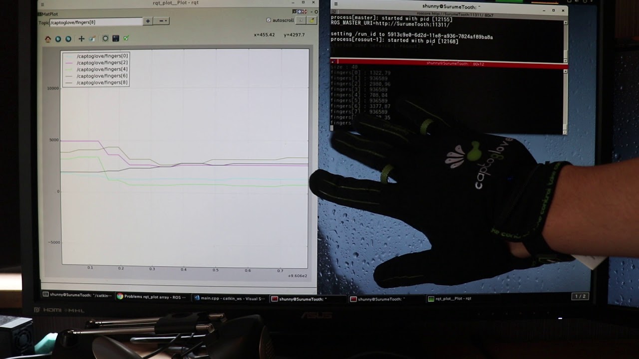 Plotting CaptoGlove realtime data on rqt_plot (ROS) - YouTube