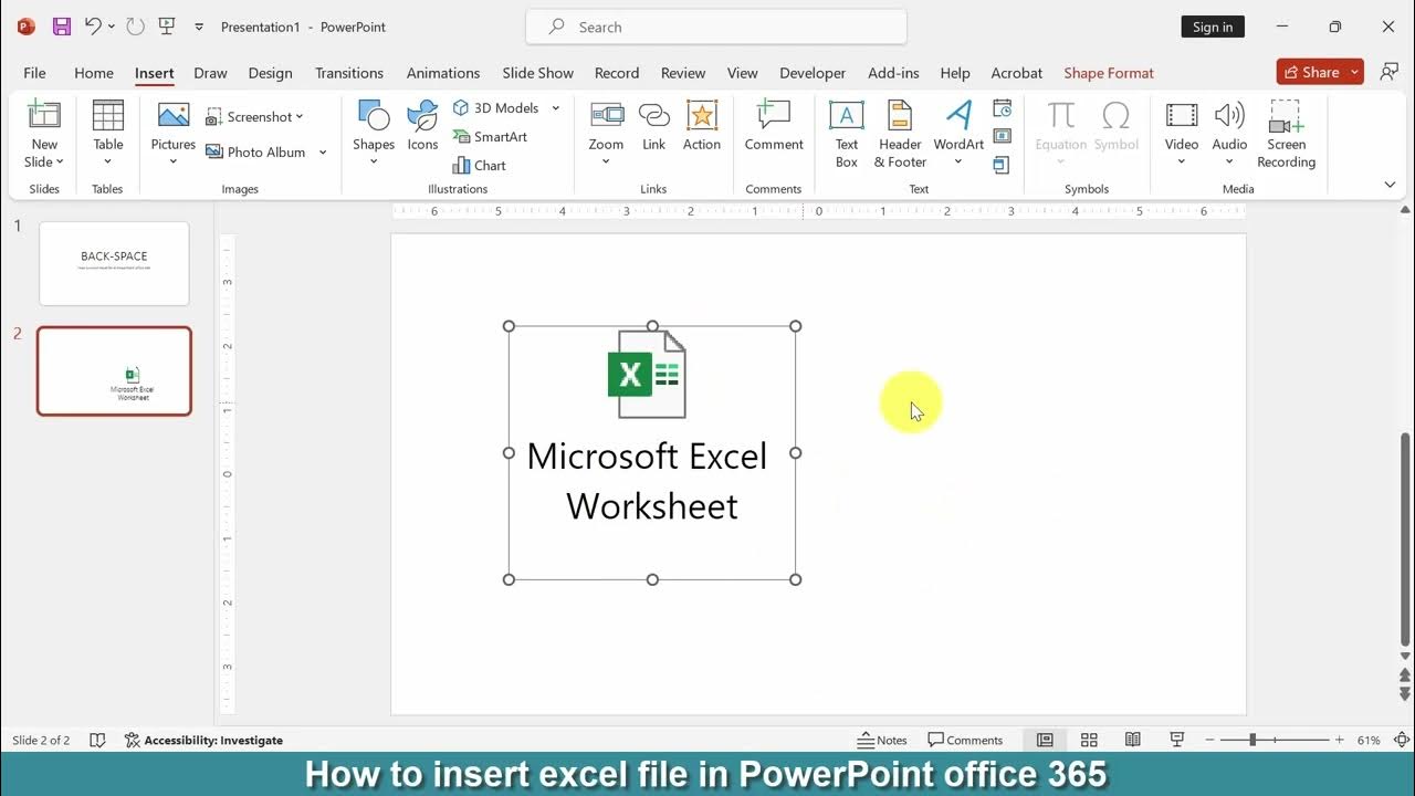 How To Insert Excel File In Powerpoint Office 365 Youtube