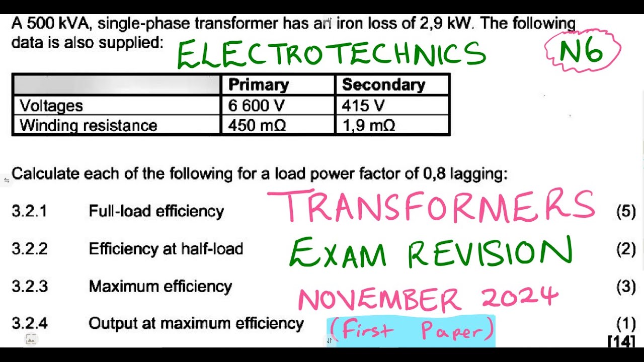 Electrotechnics N6 Transformers November 2024 First Paper @mathszoneafricanmotives - YouTube