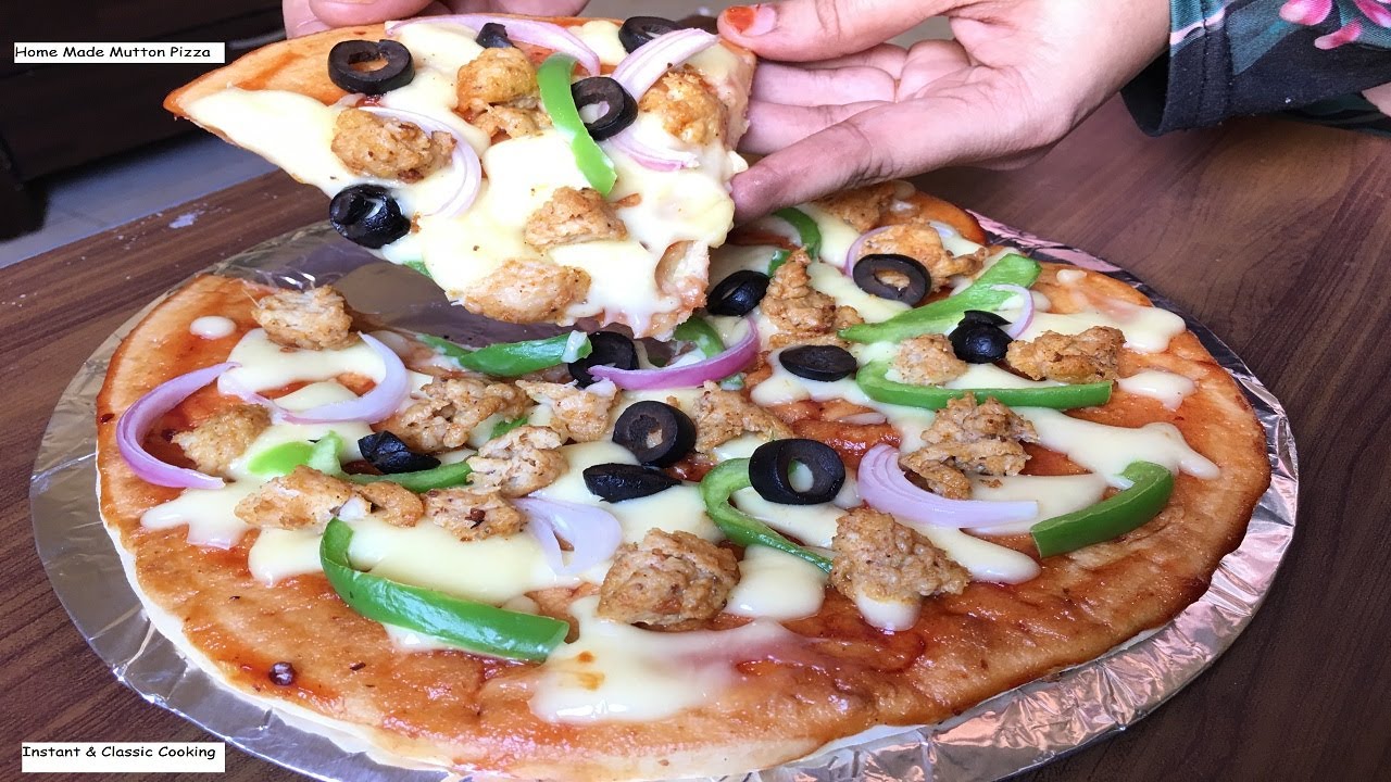 Home Made Mutton Pizza Without Oven - Tawwa / Kadai Pizza - Eggless ...