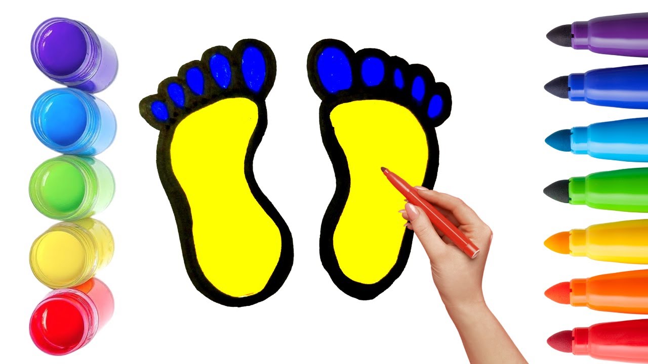 How To Draw hello foot print Drawing, Painting & Coloring For Kids and ...