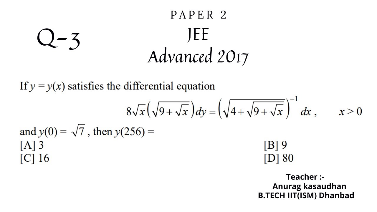 JEE Advanced 2017 Math Paper 2 (Q 3) solution | IIT JEE Maths | # ...