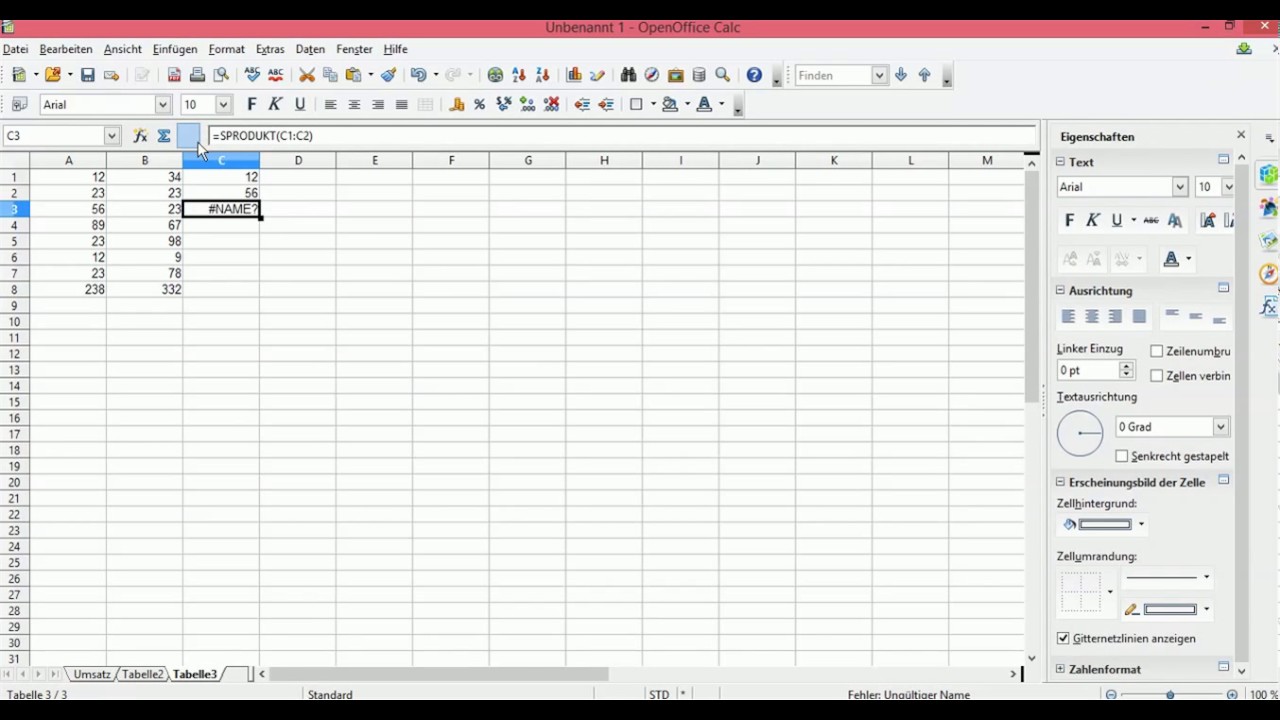 OpenOffice calc Formeln erstellen - YouTube