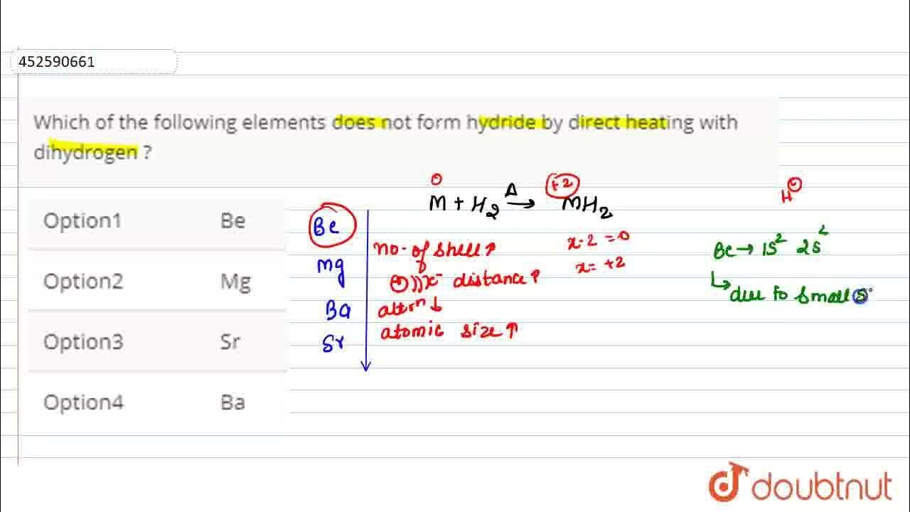 Which of the following elements does not form hydride by direct heating with dihydrogen ? | CLAS ...