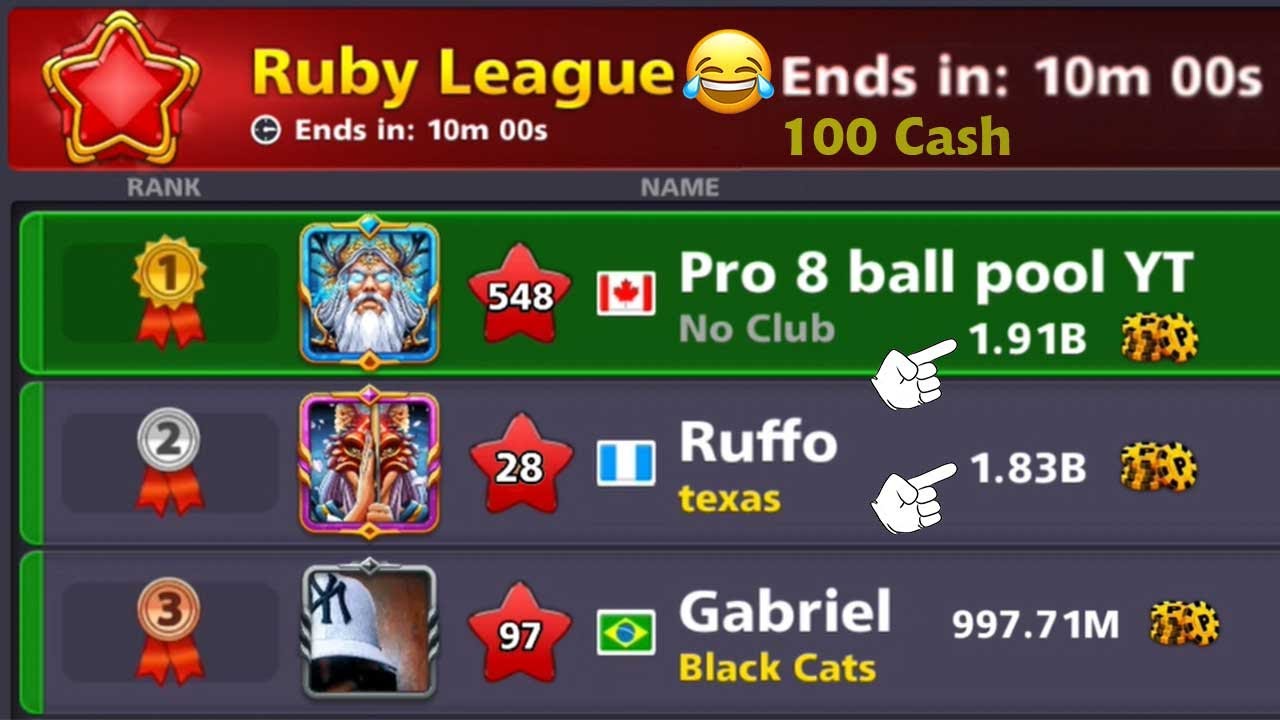 8 ball pool - in 10 Minutes 🔥 Ruby League 1st 100M Difference 😂 100 ...