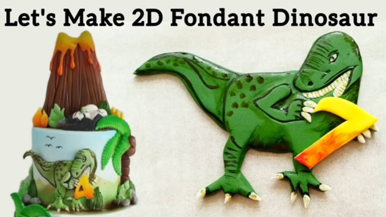 2D Dinosaur Fondant Topper | How to make Dinosaur Cake Topper | Fondant ...