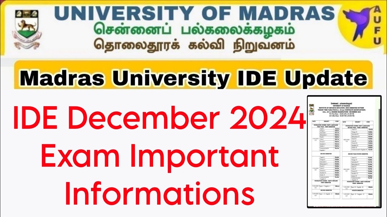 Madras University IDE December 2024 Exam Updates 👍 - YouTube