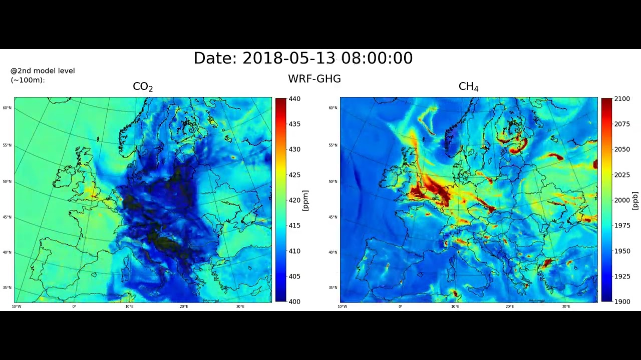 MPI-BGC | WRF-GHG, CO2 and CH4 simulation, Year 2018 - YouTube