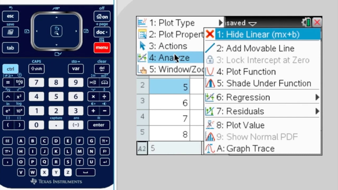 TI-Nspire: Linear Regression Graphs - YouTube