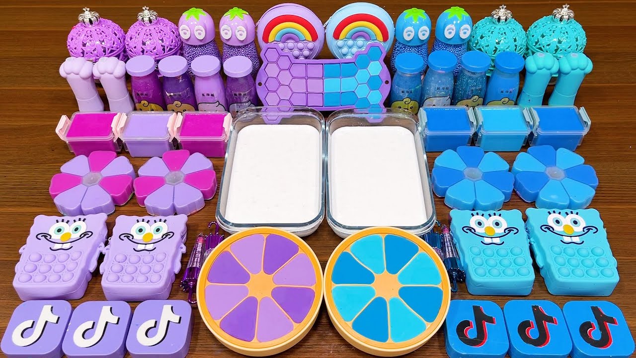 PURPLE vs BLUE !!! Mixing random into GLOSSY slime !!! Satisfying Slime ...