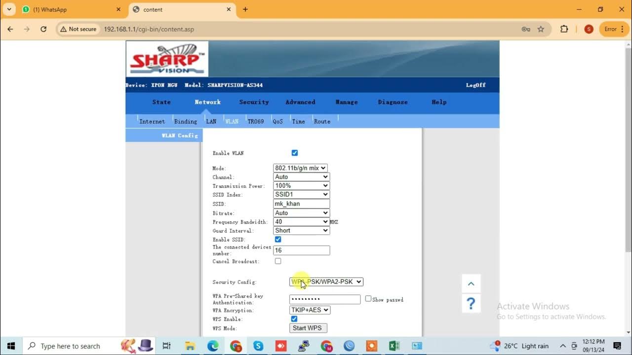 How to change WIF name and Password sharp vision router | AS 344 ONT router password change ...