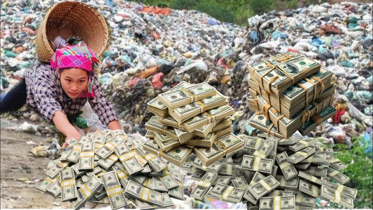 Girl finds large amount of cash in giant abandoned dump - YouTube