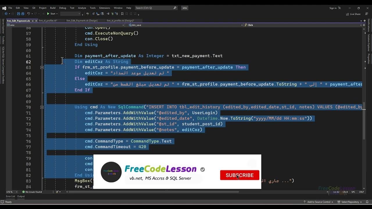 45 | Form Student Profile- Part 4: Delete Payment Details from Database - VB.NET & SQL Server ...
