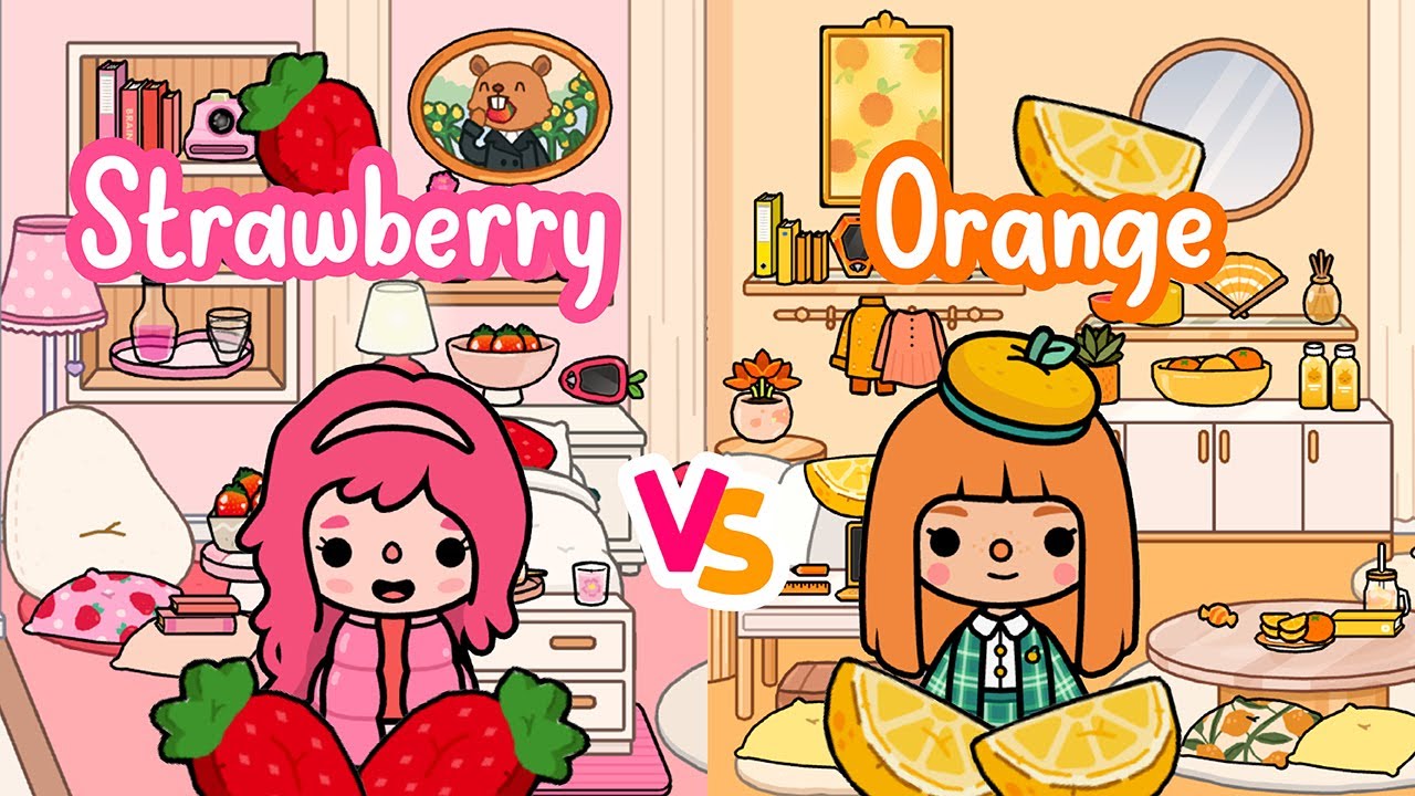 Strawberry Pink VS Citrus Orange 🍓🍊 Bedroom Home Design 🏠 TOCA BOCA ...