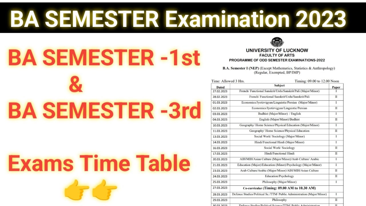BA Examination Time Table 2023 || BA Semester 1st || BA Semester 3rd ...