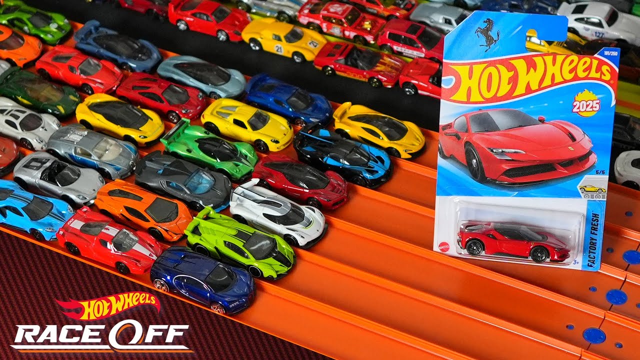 Hot Wheels Ferrari SF90 Stradale vs 30 Exotic Supercars Drag Race ...