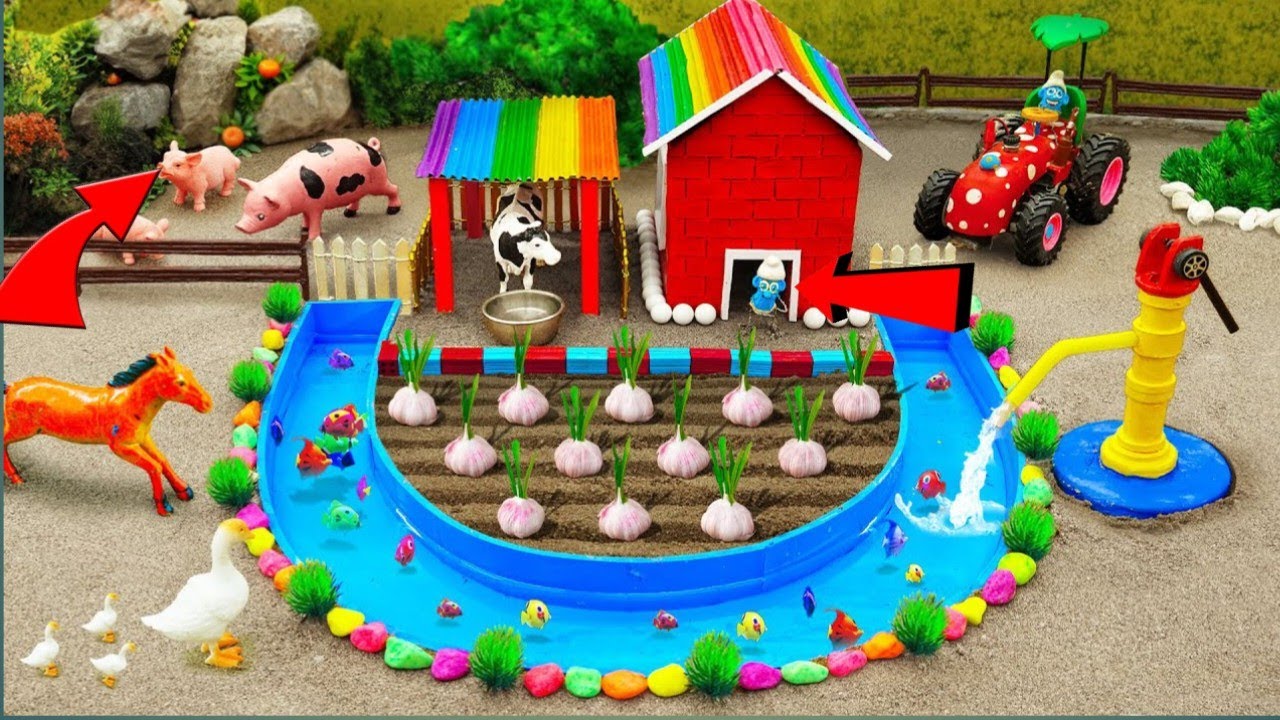 DIY mini farm model with goldfish aquarium | cowshed | water pump ...