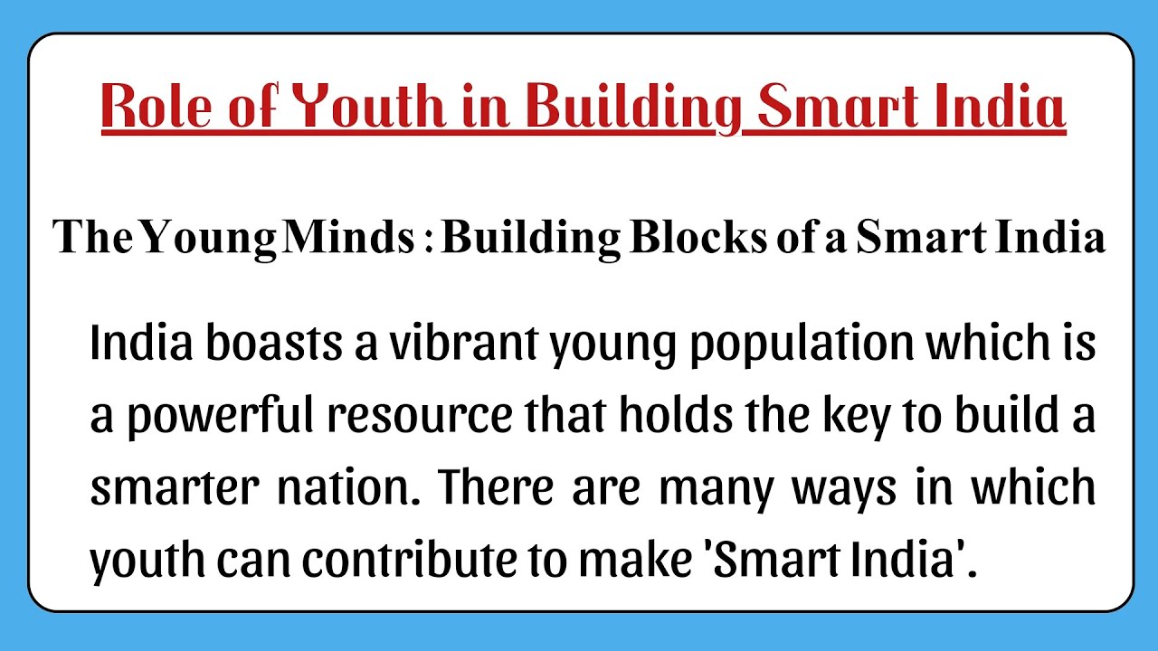 Role of Youth in Building Smart India Essay in English| Smart India ...