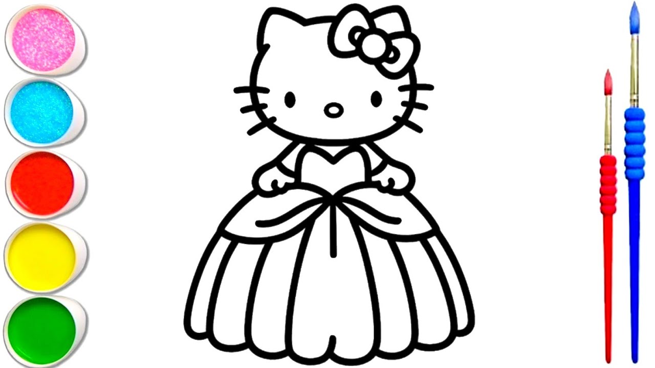 Hello kitty with Dress Drawing, Painting, Coloring for Kids & Toddlers ...