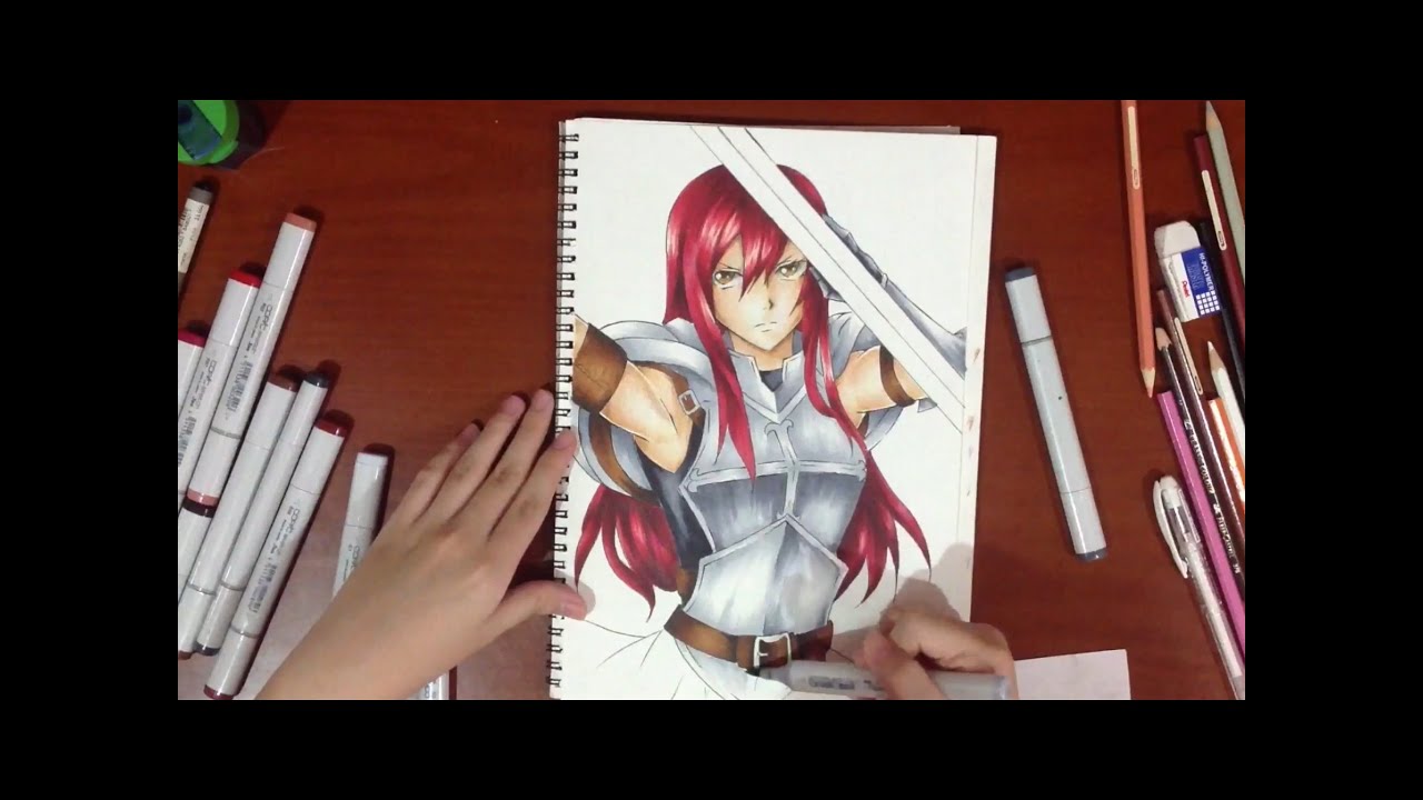 Drawing Erza Scarlet from Fairy Tail - YouTube