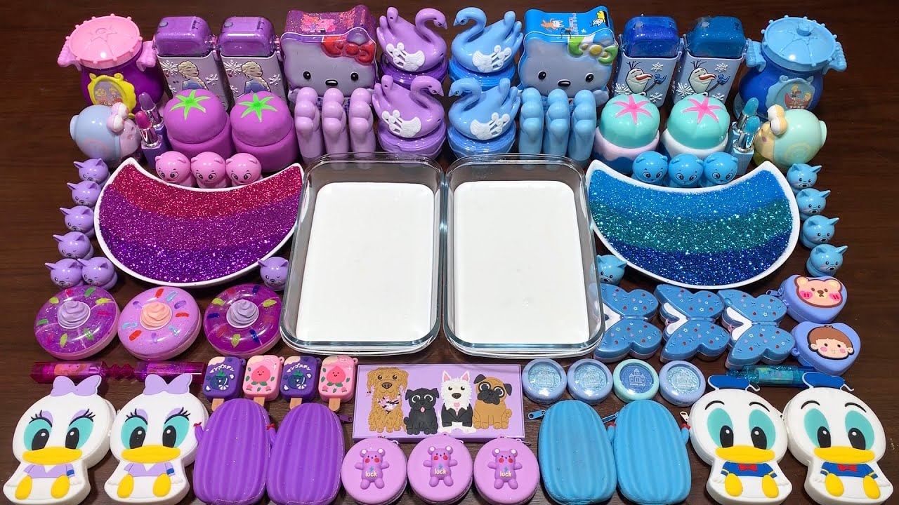 SPECIAL PURPLE AND BLUE - Mixing Random Things Into GLOSSY Slime ...